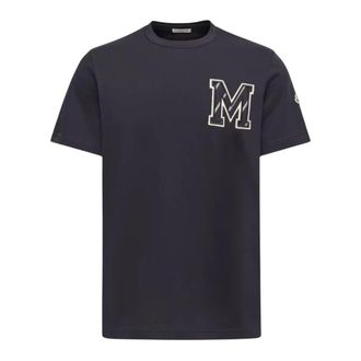 Moncler Monogram-T-Shirt aus Baumwolljersey - - Tops - Herren - Blau - 2XL