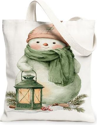Generic Sacs fourre-tout en toile motif bonhomme de neige - Adorable bonhomme de neige - R&eacute;utilisables - Vintage - L&eacute;gers et lavables, blanc, 13x15 Inch