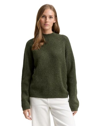 Tom Tailor Damen 1047895 Relaxed Fit Strickpullover Mit Stehkragen, 38545 - Grape Leaf Green Melange, S EU