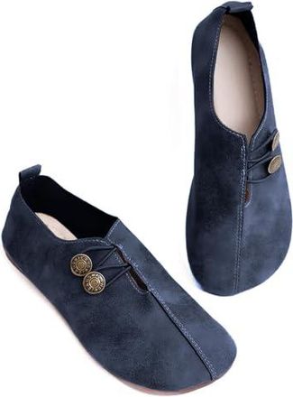 Generic Mocassins pour femme - Doux et confortables - Boutons &eacute;lastiques - En cuir - L&eacute;gers et respirants - Style r&eacute;tro - Bout rond - &Agrave; enfiler - Pour la marc
