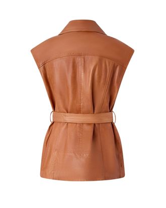 Pinko Womens Gilet Gypsy Washed Leather Brown Cream Of Mocha Waistcoats & Gilets