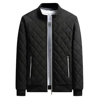 Generic Veste bomber en polaire doubl&eacute;e Sherpa pour homme - Manches longues - Col montant - Matelass&eacute;e en losanges, Noir, 3XL