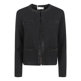 Tory Burch Femme, Pulls, Noir, Taille: 38 FR Kendra Embellished Wool Cardigan
