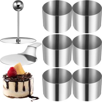 TOPBATHY Edelstahl Mousse Kuchenform Set 6 Stück Runde Ringform Zum Backen Und Kochen Für Mousse Torten Und Desserts 2.87 Zoll Durchmesser Für Zuhause Und Feie