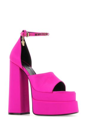 Versace Womens Fuchsia Satin Medusa Aevitas Sandals Fucsia Sandali