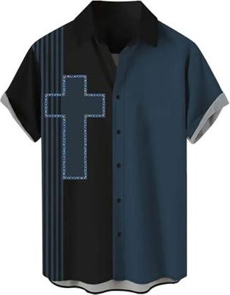 Generic T-shirt &agrave; manches courtes pour homme - Imprim&eacute; croix de P&acirc;ques - D&eacute;contract&eacute; - T-shirt d&eacute;t&eacute; classique &agrave; col rabattu - L&eacute;ger - Respirant - Doux - Confo