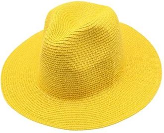 Generic Chapeau Fedora Panama unisexe pliable - Chapeau de soleil en paille r&eacute;glable &agrave; large bord pour homme et femme, casquette de plage pliable pour voyage,