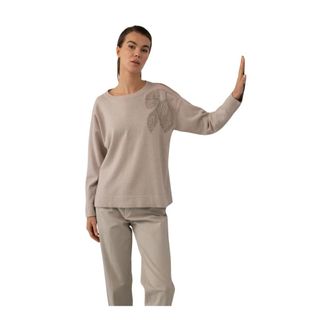 PANICALE Rundhals-Strickpullover mit Schulter&ouml;ffnung und Stickerei - - Knitwear - Damen - Beige - S