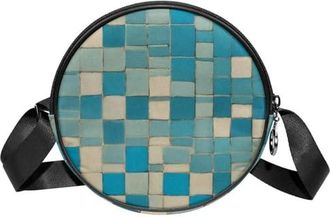 Generic Sac &agrave; bandouli&egrave;re rond pour femme, sac &agrave; bandouli&egrave;re r&eacute;tro &agrave; carreaux avec fermeture &eacute;clair, bretelles r&eacute;glables, sac &agrave; main rond d&eacute;contract&eacute; pour fem