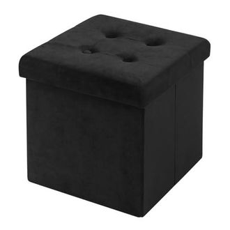 Woltu Tabouret Pouf de Rangement en Velours,Coffre Repose-Pied Pliable 37,5x37,5x38cm, Noir