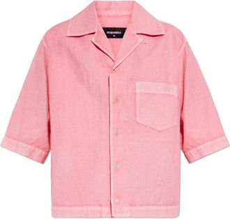 Dsquared2 Femme, Blouses et Chemises, Rose, Taille: 38 FR Chemise &agrave; Manches Courtes en Lin