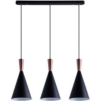 Paco Home Paco Home Pendelleuchte H&auml;ngelampe Esszimmer Esstischlampe 1,5m Textilkabel K&uuml;rzbar&Atilde;18,5cm Schwarz-Kupfer, 3-flammig + Leuchtmittel ST64 Klar