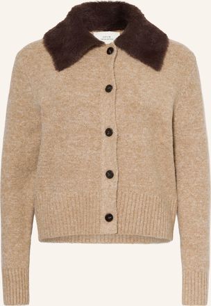 OPUS Strickjacke Dofur Mit Abnehmbarem Kunstfell-Kragen braun