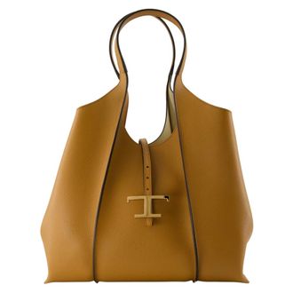Tod's Femme, Sacs, Brun, Taille: ONE Size Sac cabas en cuir marron T Timeless
