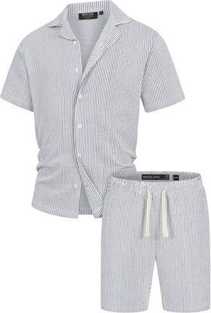 Indicode Ensemble short et t-shirt INLino pour homme | Short de survêtement et t-shirt en coton mélangé, Sky Captain, L