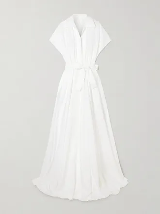 Norma Kamali Robe Du Soir En Popeline À Fronces Et À Ceinture - Blanc