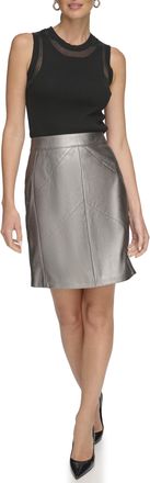 DKNY Womens Chevron Seam Metallic Skirt, Gunmetal, Size 10