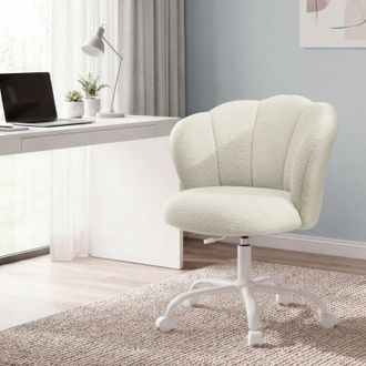 Songmics Fauteuil Pivotant R&eacute;glable, Chaise de Maquillage Rembourr&eacute;e, Dossier P&eacute;tale, pour Chambre, Salon, Blanc