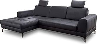 Cavadore Ledergarnitur Benda / Großes Ecksofa mit XL-Longchair links & Federkern / Inkl. Sitztiefenverstellung & Kopfstützen / 284 x 87 x 175 / Echtleder: schw