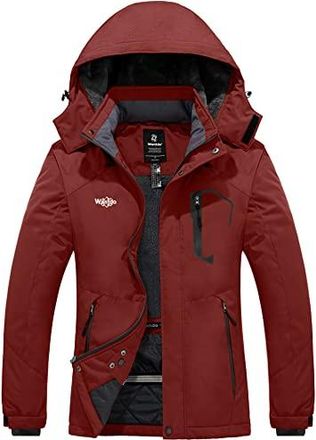 Wantdo Femme Veste de Ski Isolante Imperm&eacute;able Veste Hiver Chaude Veste de Pluie Coupe-Vent Blouson de Ski Snowboard Veste dhiver &agrave; Capuche Amovible Rouge Vi