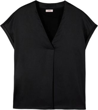 Oltre T-Shirt mit V-Ausschnitt aus zwei Materialien - - Blouses & Shirts - Damen - Schwarzk - L
