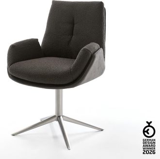 DELIFE Drehstuhl Clea-Flex Materialmix Schwarz Fu&szlig;kreuz Edelstahl 360&deg; drehbar Wippfunktion, Esszimmerst&uuml;hle