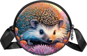 Generic Sac &agrave; bandouli&egrave;re circulaire pour femme, motif h&eacute;risson, petit sac &agrave; dos &agrave; bandouli&egrave;re avec fermeture &eacute;clair, bretelles r&eacute;glables, sac &agrave; main rond d&eacute;c