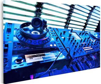 Islandburner Bild auf Leinwand DJ Pult Mit Kopfhörern Und Blauer Beleuchtung Bilder Wandbilder Poster