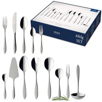 Villeroy & Boch Arthur Besteckset 68 tlg. Silber/Platin, Sp&uuml;lmaschinenfest, Rostfrei, Besteck Set 68 teilig, Gabel, Messer, L&ouml;ffel, Essbesteck Set, Edelstahl