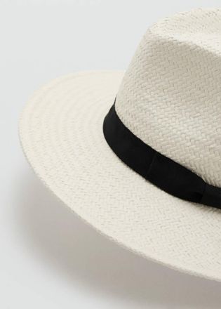 Mango Chapeau fibre naturelle naud blanc - Femme - Taille unique - MANGO