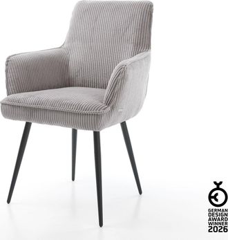 DELIFE Esszimmerstuhl Heira-Flex mit Armlehnen Cord Silbergrau 4-Fu&szlig; konisch Schwarz Taschenfederkern, Esszimmerst&uuml;hle