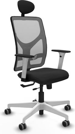 Piqueras y Crespo B&uuml;rostuhl aus schwarzem Kunstleder, mit wei&szlig;en und schwarzen Armlehnen, h&ouml;henverstellbare Lendenwirbelst&uuml;tze und festes Kopfteil, ausgestattet mit Syn