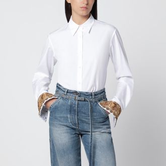 Dries Van Noten Wei&szlig;es Baumwollhemd mit bestickten Manschetten