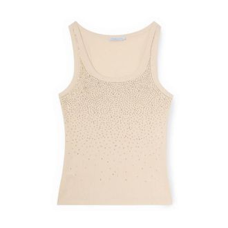 Motivi Geripptes Jersey-Top mit Strasssteinen - - Tops - Damen - Beige - M