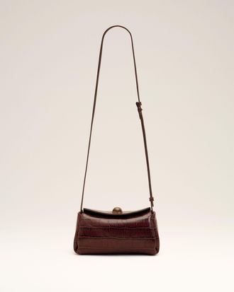 Ami Ami Paris - Mini Sac Carrousel marron en cuir de veau emboss&eacute; crocodile Marron Chocolat - TU - Unisex