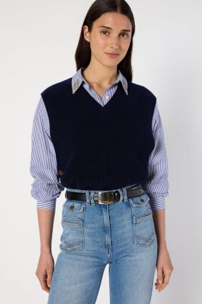 Gerard Darel Pull V sans manche - EVITA - Marine