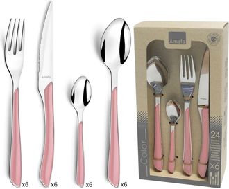 Amefa 24-teiliges Tafelbesteck für 6 Personen - Eclat Pastel - Edelstahl 18/0, glänzende Oberfläche - Rosa