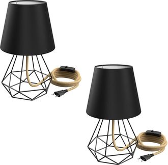 LEDs Com 2 Stück Tischleuchte LEKA, Schalter, Hanf, Lampenschirm schwarz, Gestell Diamantform, schwarz