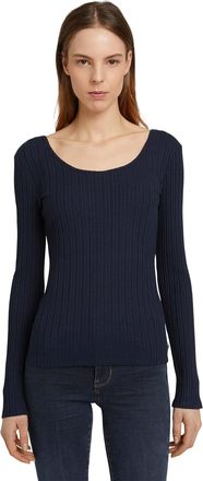 Tom Tailor Damen Longsleeve mit Rippstruktur 1030171, 10668 - Sky Captain Blue, L