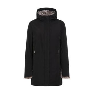 Suns Femme, Manteaux, Noir, Taille: 38 FR Manteau Parka en Fourrure Noire