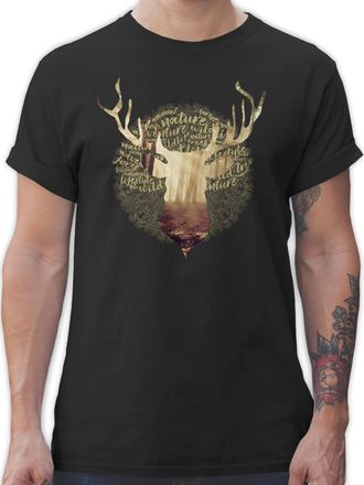 Shirtracer T-Shirt Herren - Kompatibel mit Oktoberfest - Hirsch Motiv Geschenk J&auml;ger I Hirschgeweih Tracht - 5XL - Schwarz - trachtenshirt bayrische Trachtenmode
