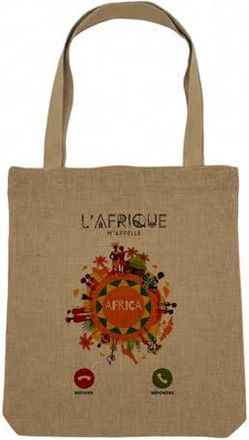 Fabulous Sac Shopping Tote Bag Aspect Lin - LAfrique MAppelle Voyage Passion Culture - Sac de Courses Toile Epaisse 360g Beige Naturel Cabas Port&eacute; Epaule Solid