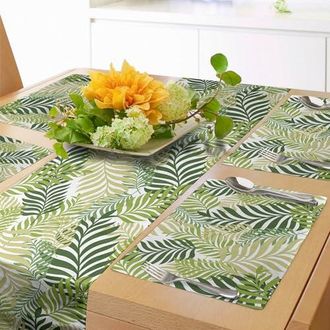 Abakuhaus Feuille Imprimer Chemin de Table napperons 4 pièces, Tropic Exotique Palm Trees, Lignes Zebra Sauvages, Rectangulaire Décoratif pour Salle à Manger, 4