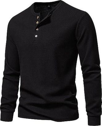 Generic T-shirt &agrave; manches longues pour homme - Col rond - Col rond - Haut Henley gaufr&eacute; &agrave; quatre boutons - D&eacute;contract&eacute; - Confortable - Chaud - Pour homme, 01 