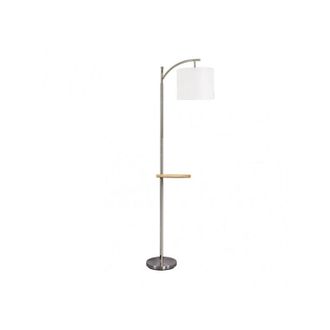 Fabrilamp 1xe27 Seide Seidenlounge St&auml;nder 1xe27 Nickel mit wei&szlig;em Lampenschirm mit eingebautem Holztisch 181x27x44 cm