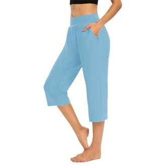 Generic Pantalon de yoga Capri ample et doux avec cordon de serrage pour femme, pantalon de jogging avec cordon de serrage, avec poche, bleu ciel, 5XL