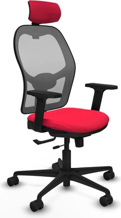 Piqueras y Crespo Ergonomischer Stuhl mit verstellbarer Armst&uuml;tze, 2D-Arme, h&ouml;henverstellbare Lendenwirbelst&uuml;tze und h&ouml;henverstellbares Kopfteil, Grau/Rot