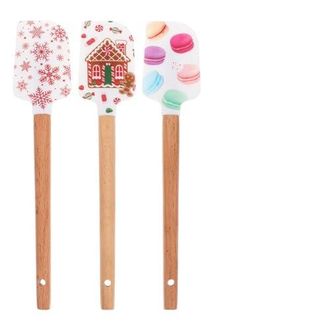 Cabilock 3pi&egrave;ces Spatules De No&euml;l Silicone Avec Manche Bois Outils De Cuisson Festifs Pour G&acirc;teaux Cr&egrave;me Et P&acirc;te Ustensiles Pratiques Pour Cuisine De F&ecirc;te