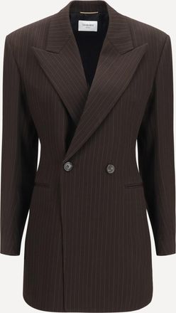 Saint Laurent Double-breasted pinstripe m&eacute;lange wool Jacket Female 36
