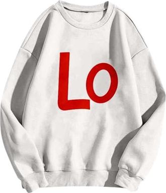 Generic Sweat-shirt unisexe assorti avec motif damour amusant &agrave; manches longues et col rond, pull d&eacute;contract&eacute; vintage, col rond, hauts &agrave; manches longues, blan